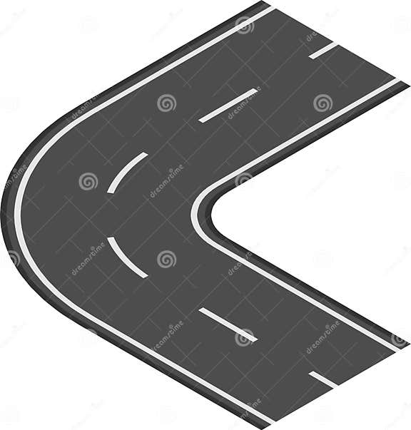 Isometric View of a Winding Road Making a Sharp Turn, Featuring White ...