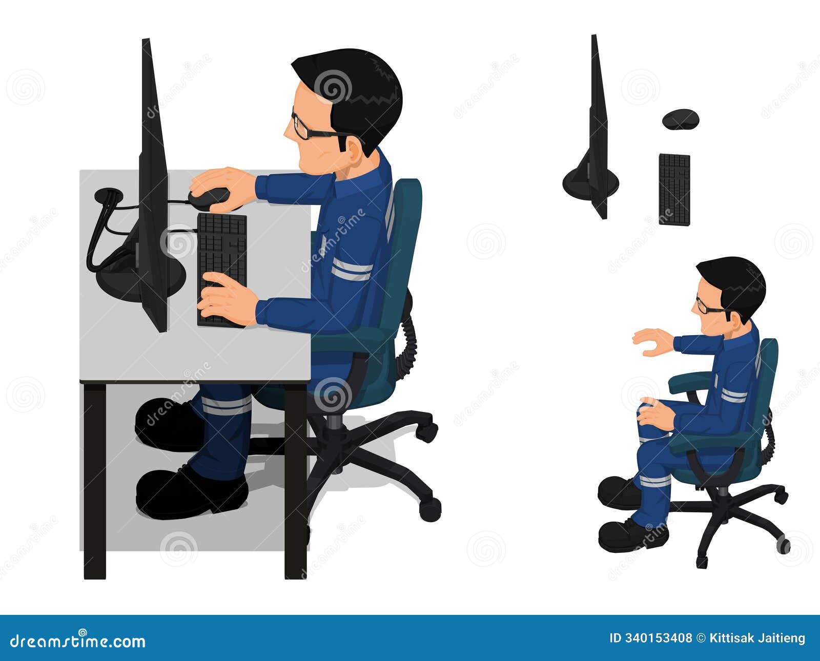 Isometric View of Worker with PC on White Background Stock Illustration ...
