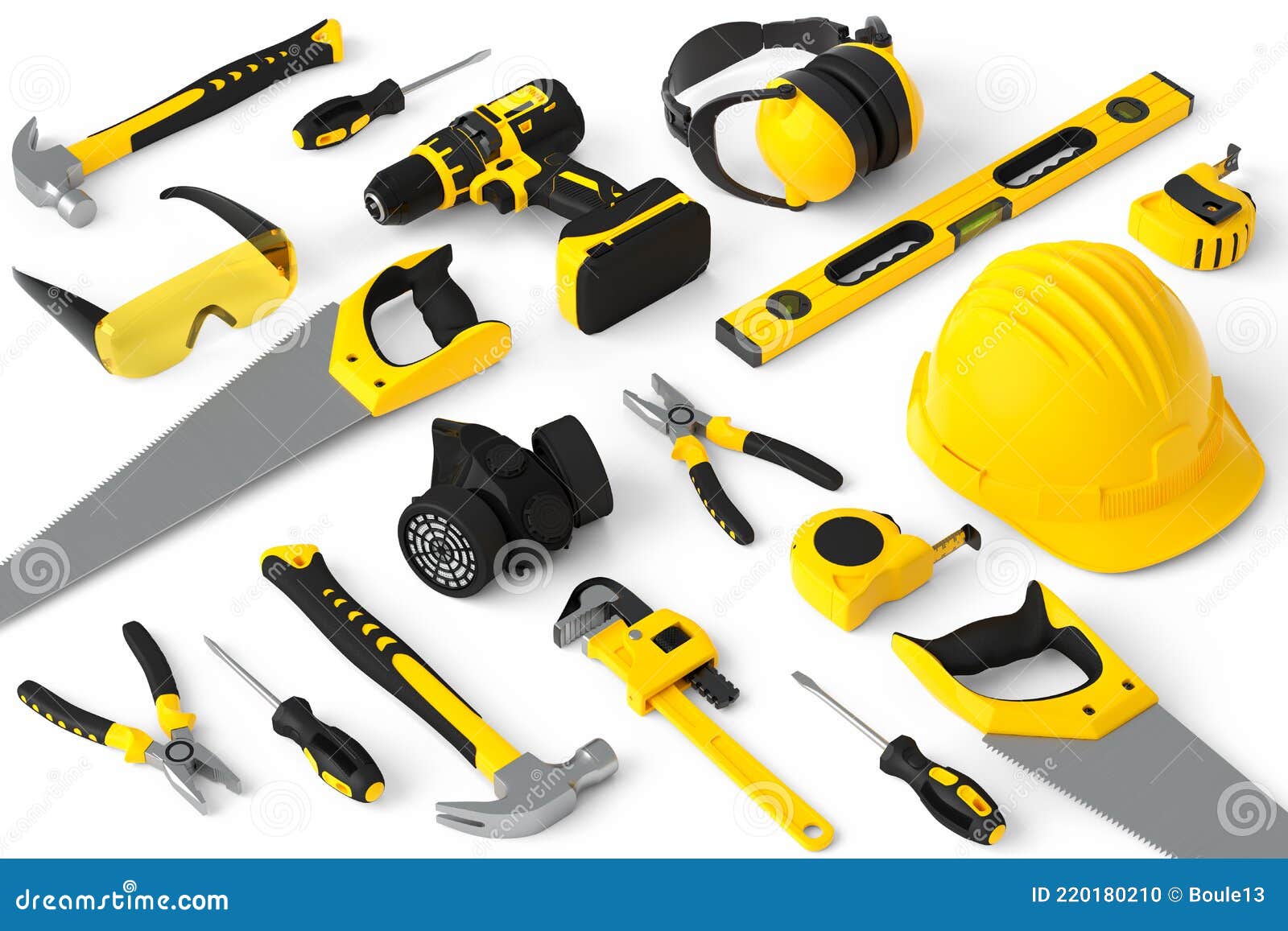 Isometric View of Yellow Construction Tools for Repair on White Stock ...
