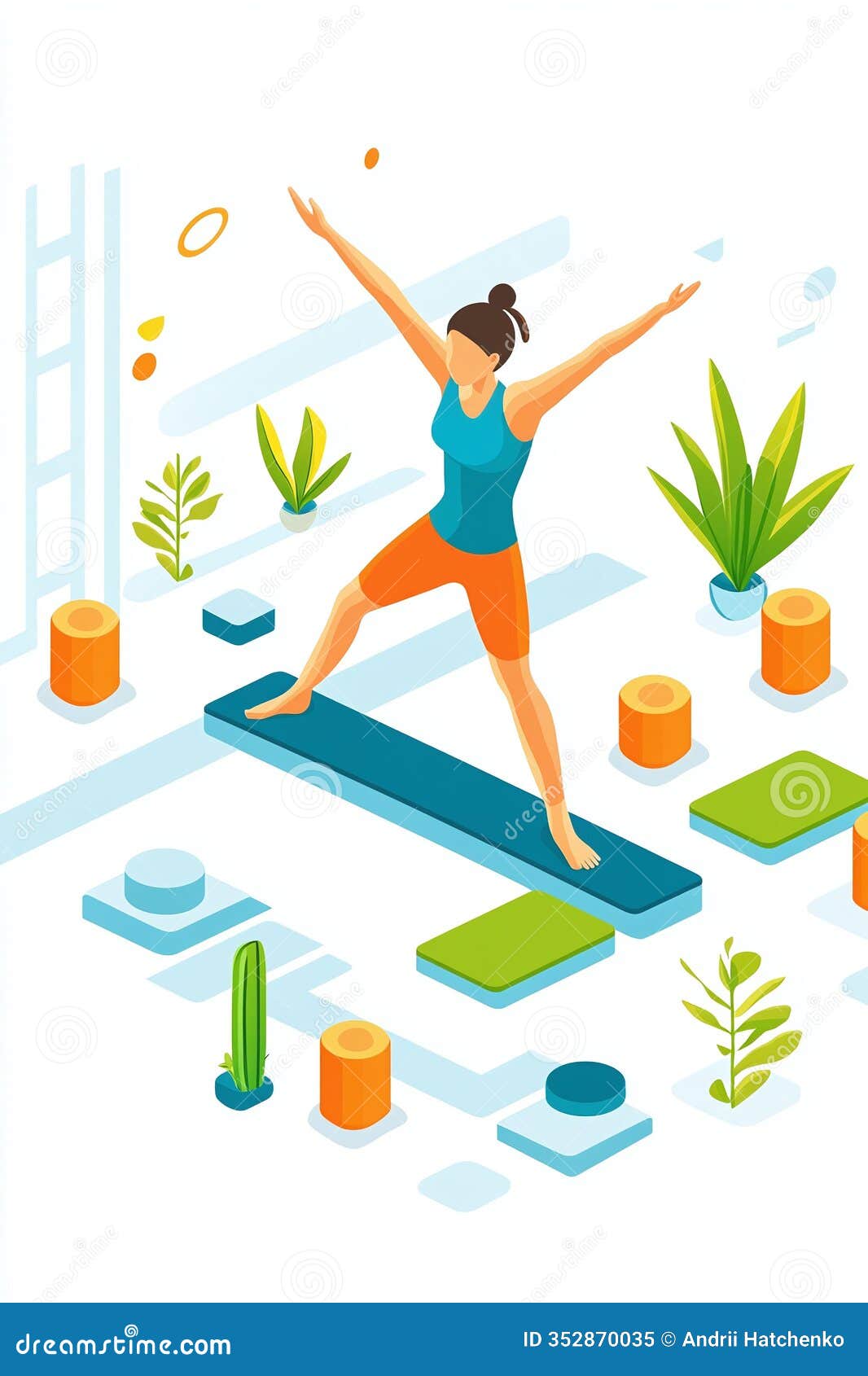 Isometric View of a Yoga Instructor Performing a Balancing Pose. Stock ...