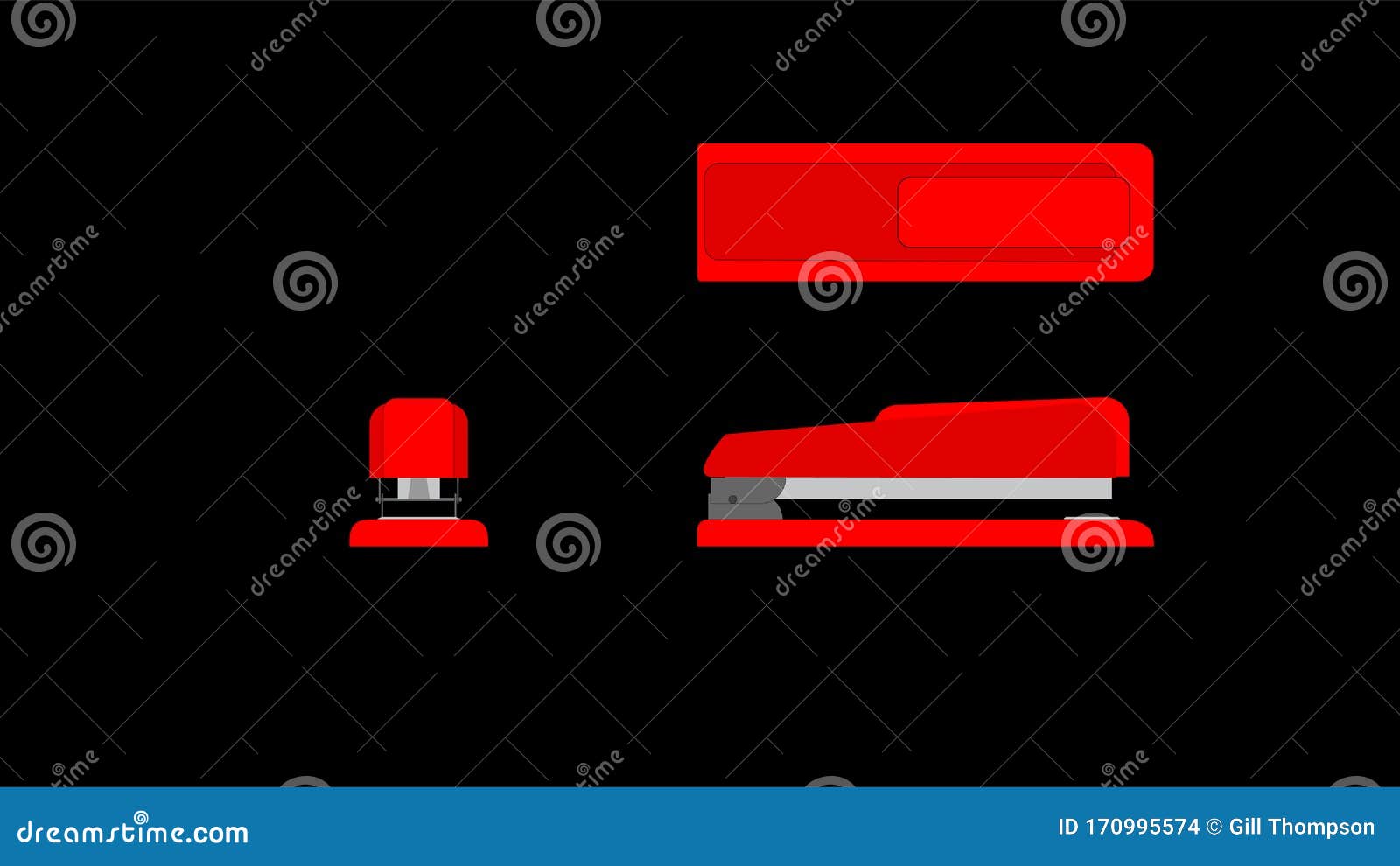 Isometric 3 Views of a Red Basic Office Stapler. Front View, Side View ...