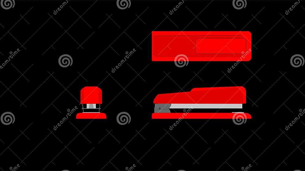 Isometric 3 Views of a Red Basic Office Stapler. Front View, Side View ...