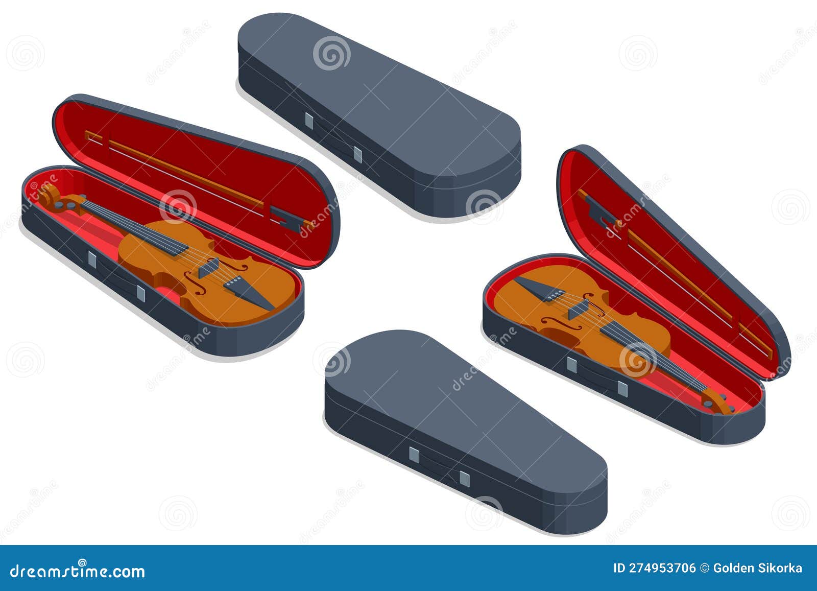 Isometric Violin With Fiddlestick Isolated On A White Background ...