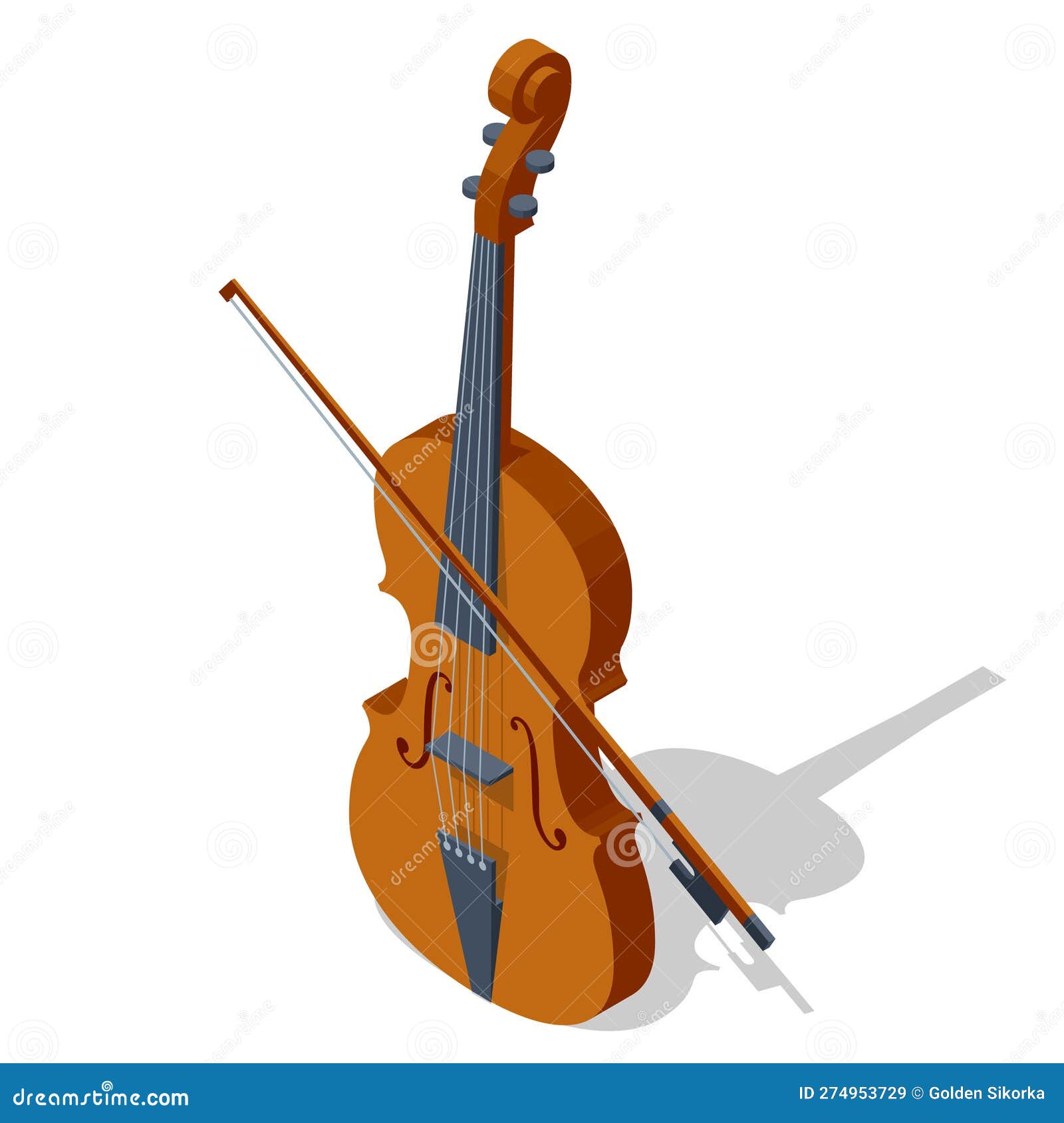 Isometric Violin With Fiddlestick Isolated On A White Background ...