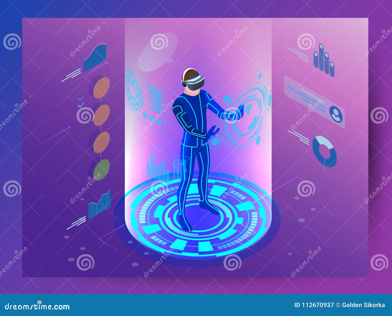 Isometric Virtual Reality Concept. Man Wearing Virtual Reality Headset ... Isometric Virtual Reality Concept. Man Wearing Virtual Reality Headset ...