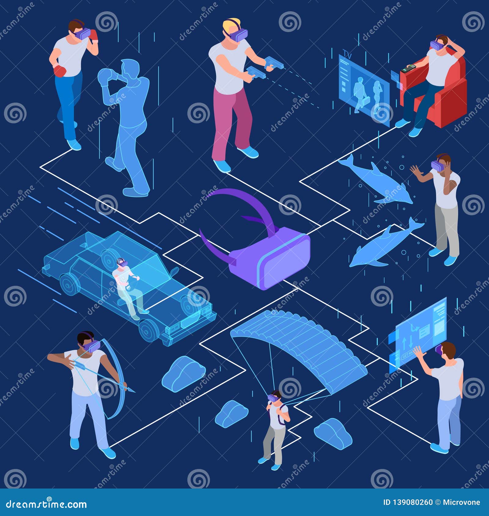 Isometric Virtual Reality with Men Vector Concept Stock Vector ...