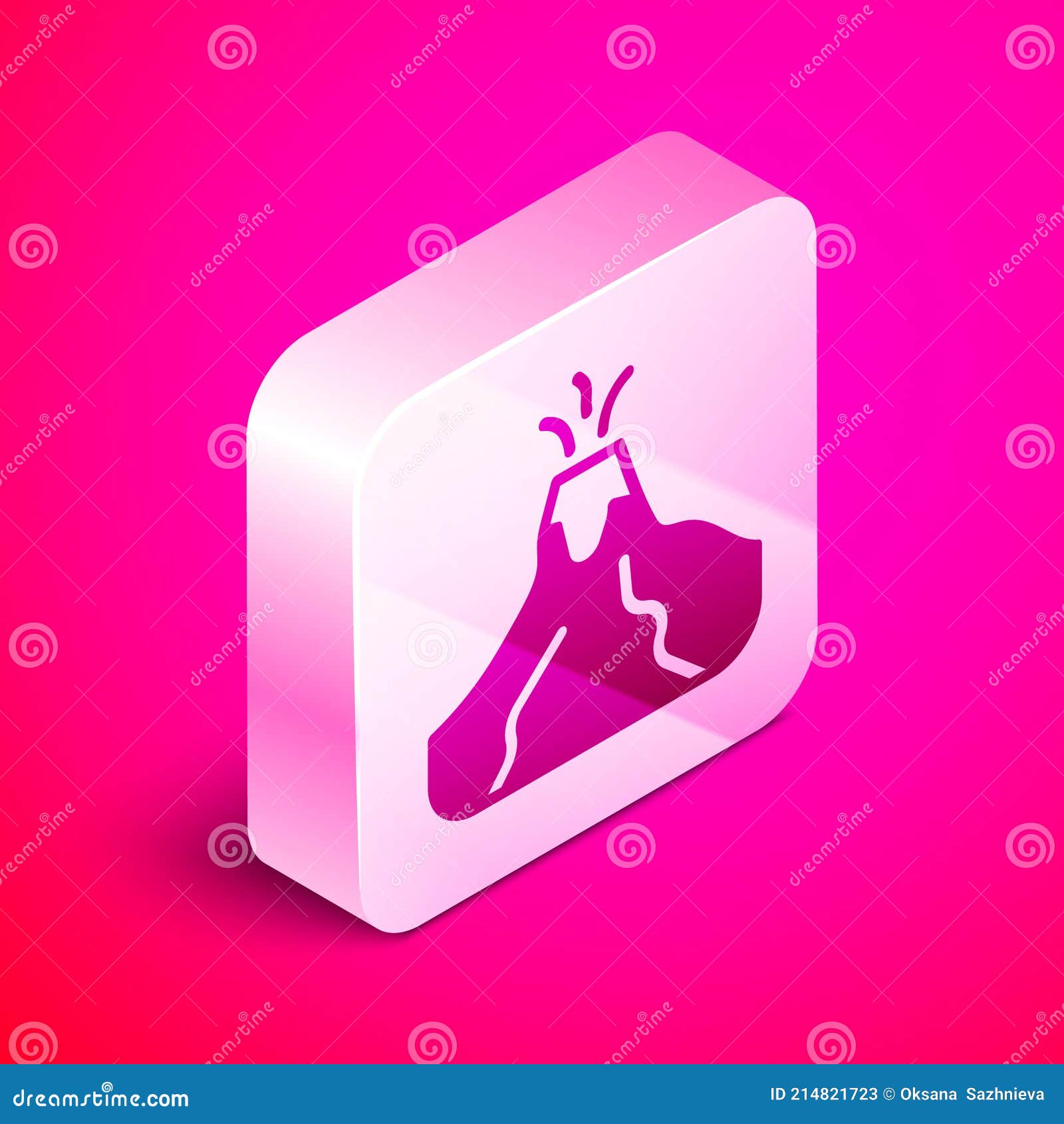 Isometric Volcano Eruption with Lava Icon Isolated on Pink Background ...