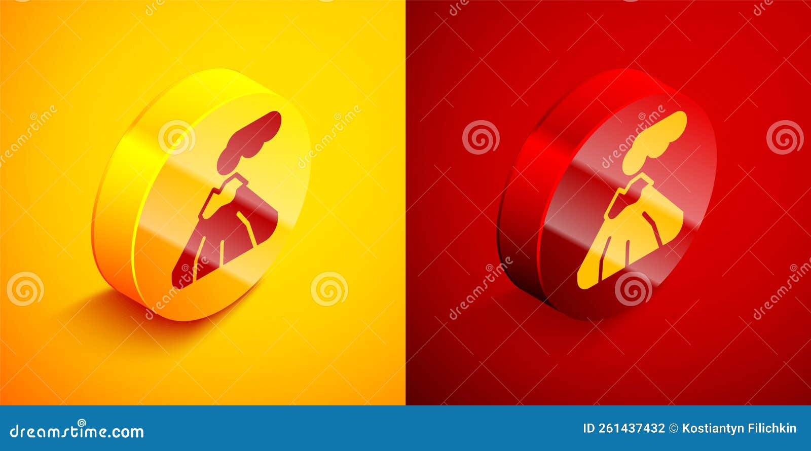 Isometric Volcano Icon Isolated on Orange and Red Background. Circle ...