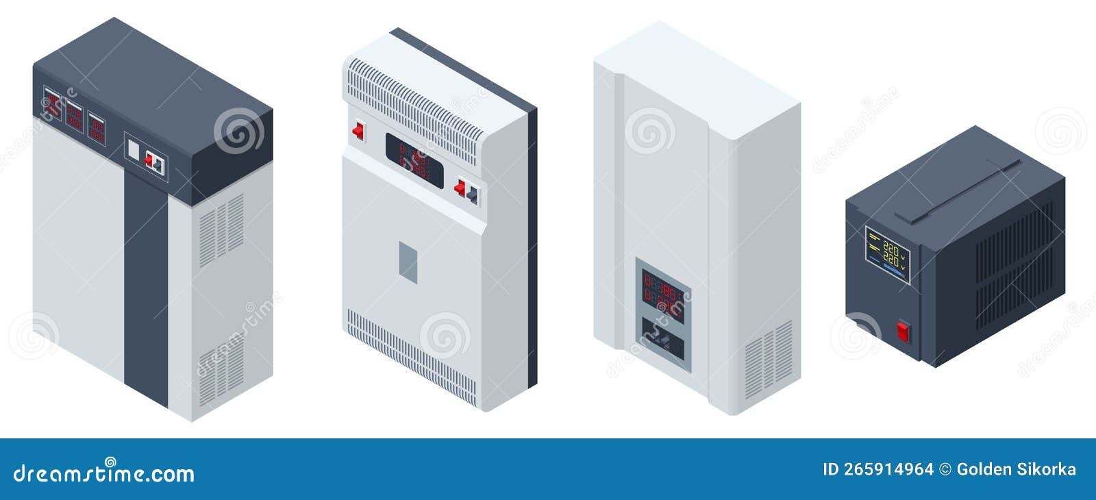 Isometric Voltage Regulators Set Icons. a Voltage Regulator is a System ...