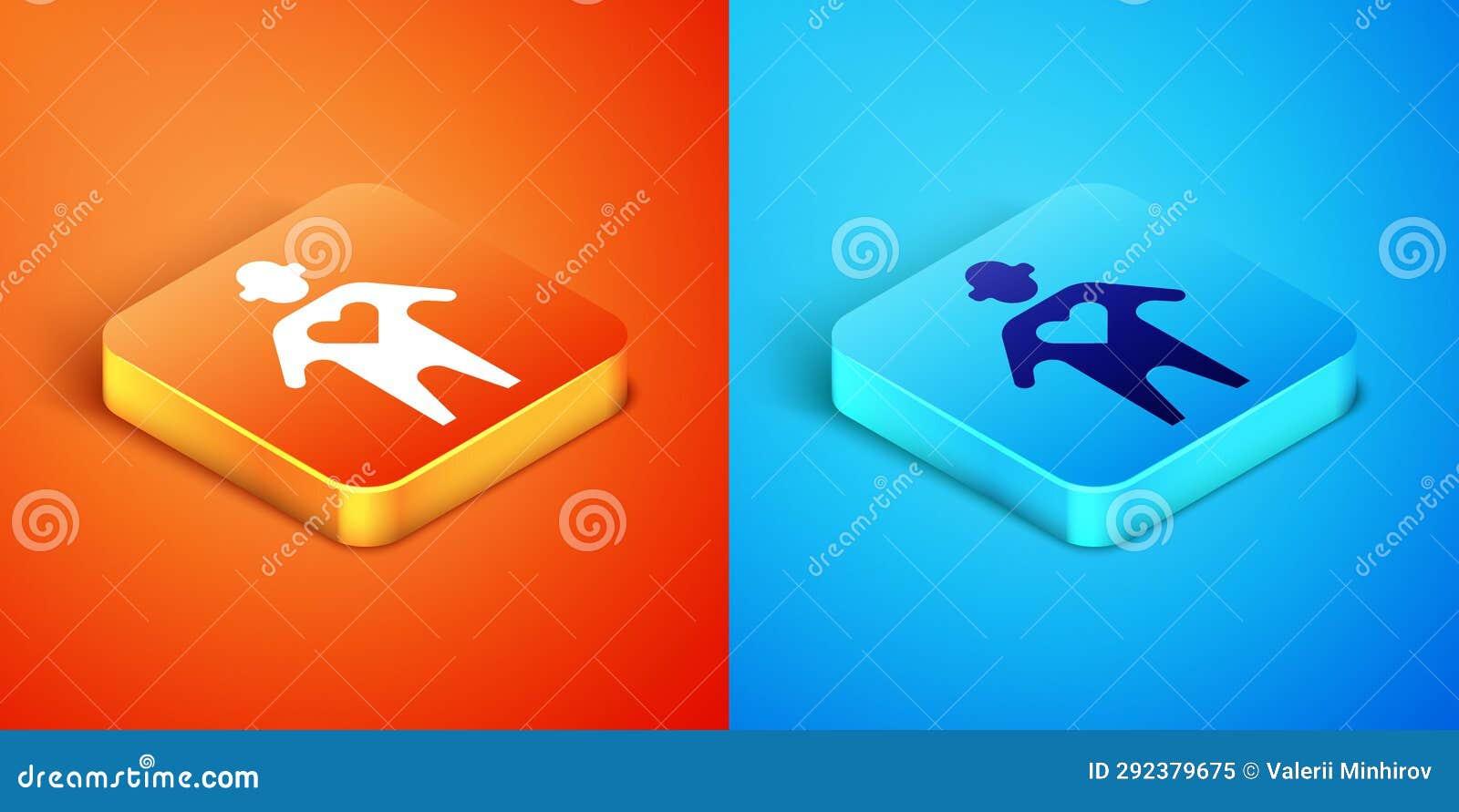 Isometric Volunteer Icon Isolated on Orange and Blue Background. Vector ...