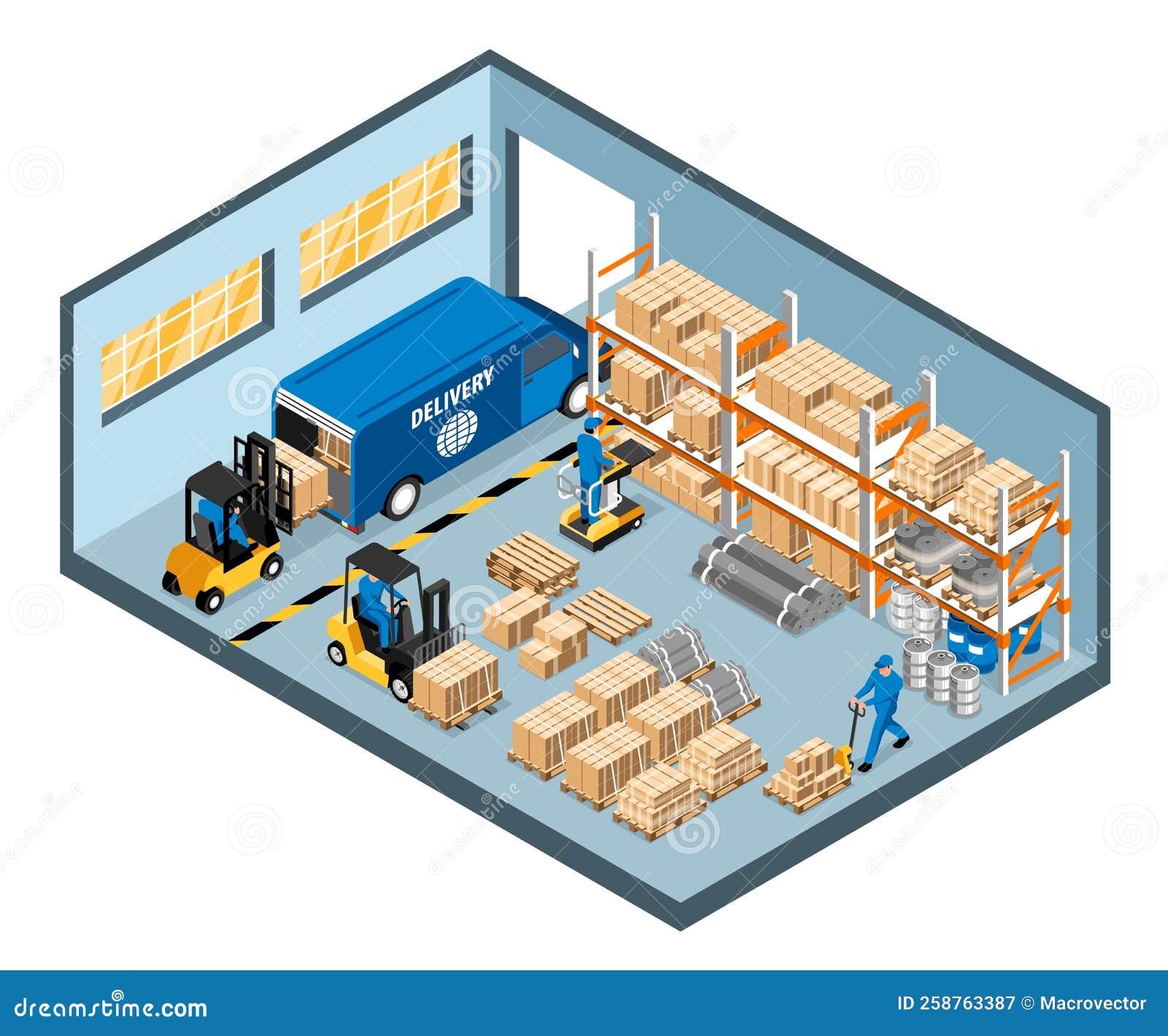 Isometric Warehoouse Interior Stock Vector - Illustration of machine ...