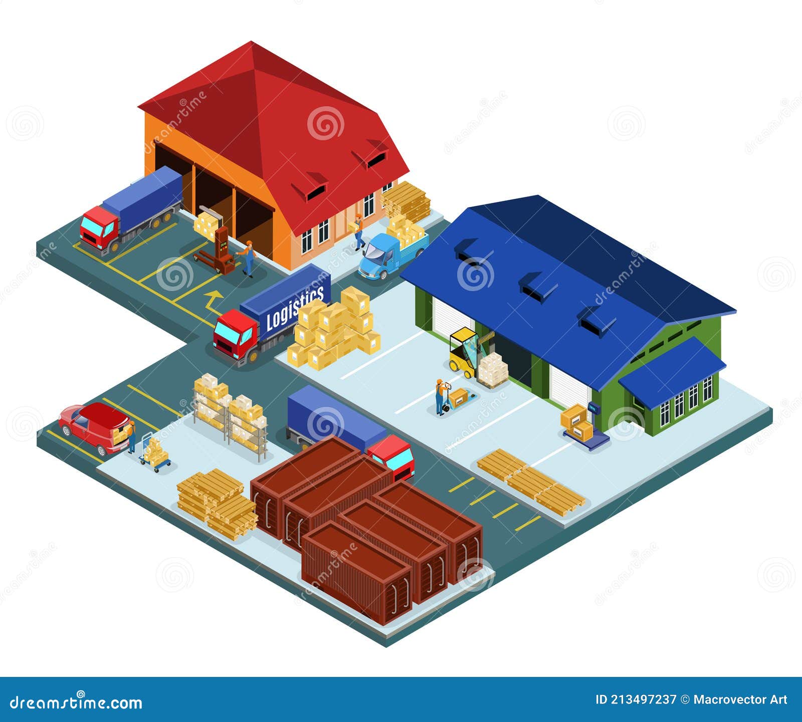 Isometric Warehouse Area Concept Stock Vector - Illustration of gate ...
