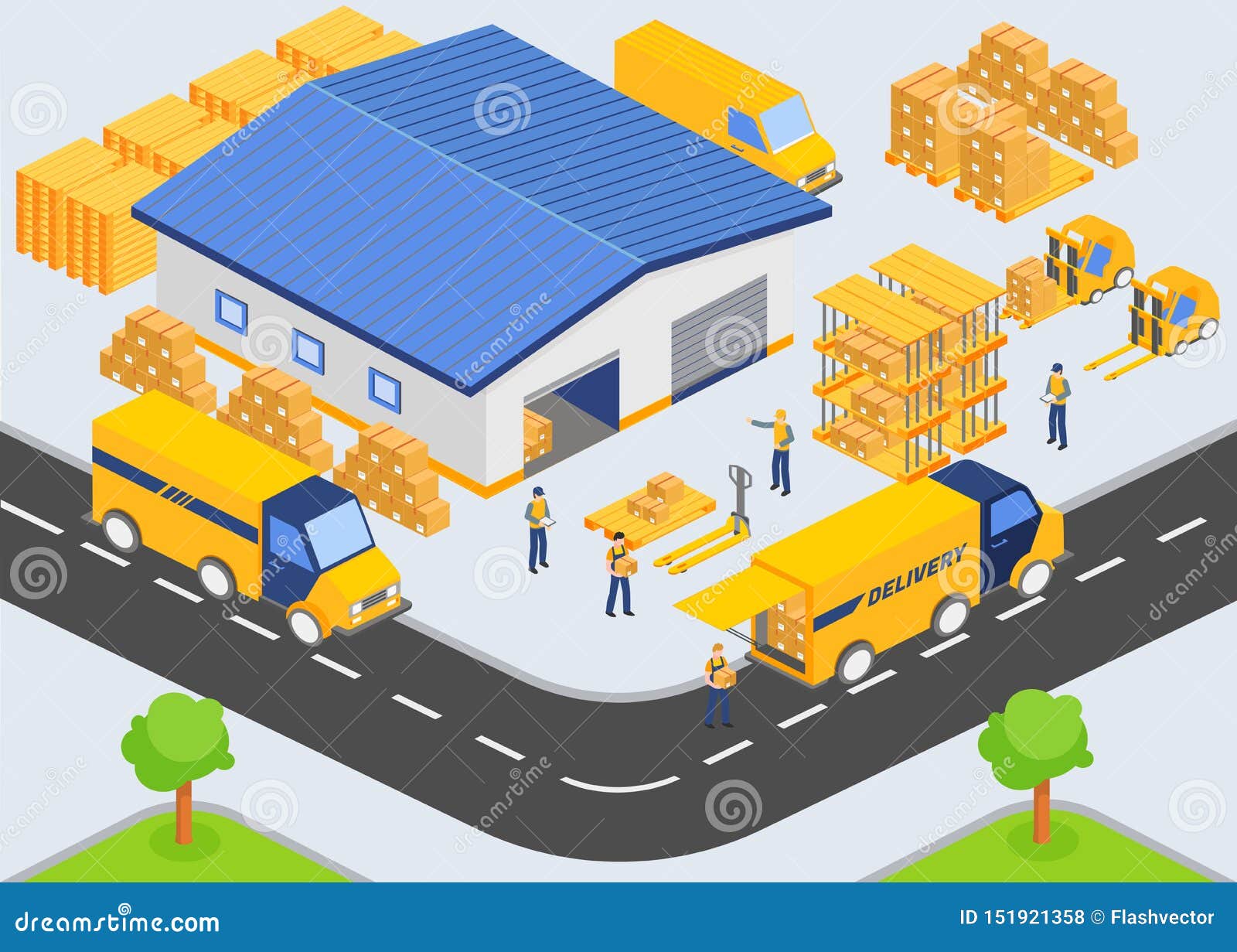 Isometric Warehouse Company. Loading and Unloading Process from ...
