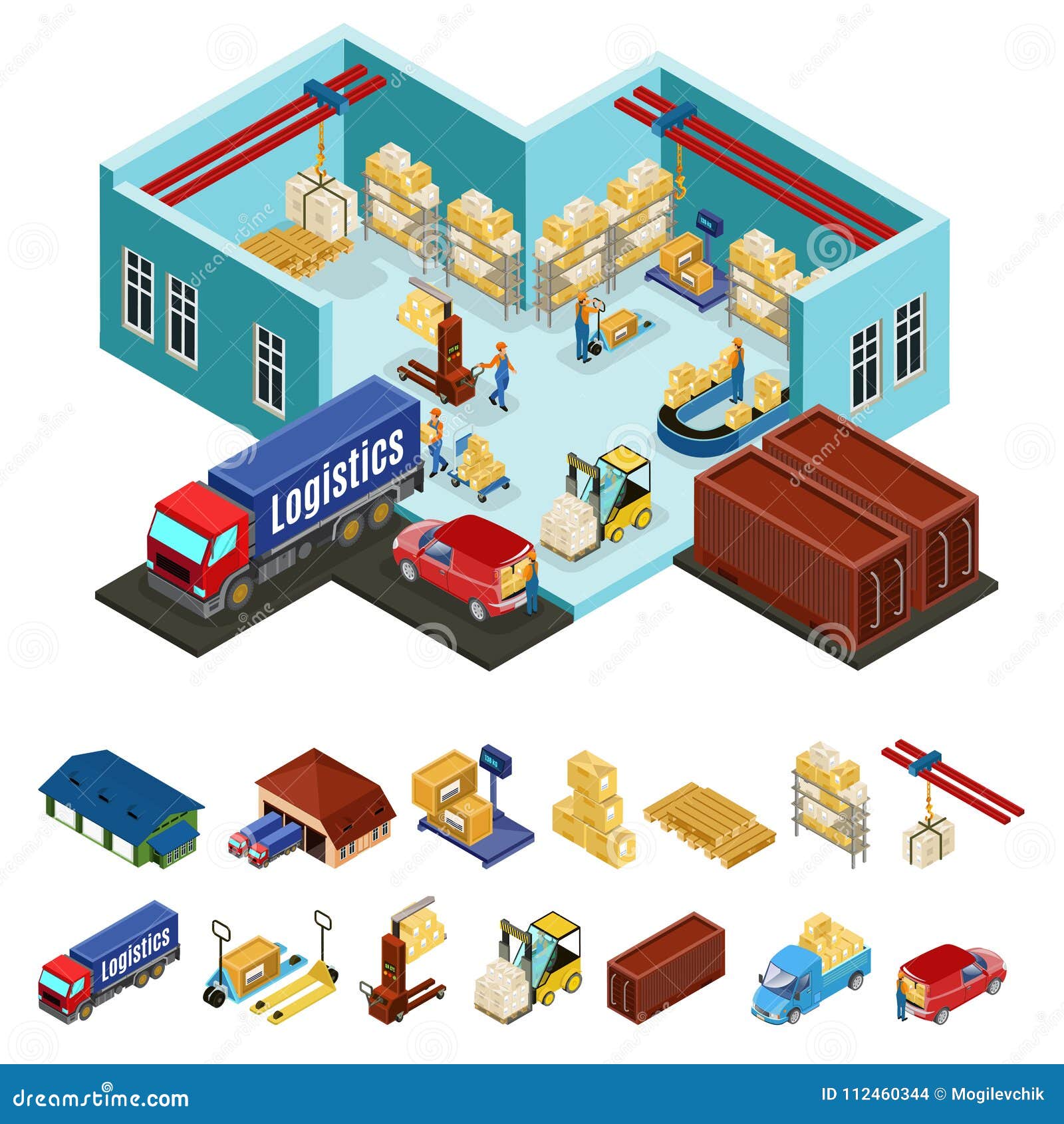 Isometric Warehouse Concept Stock Vector - Illustration of conveyor ...