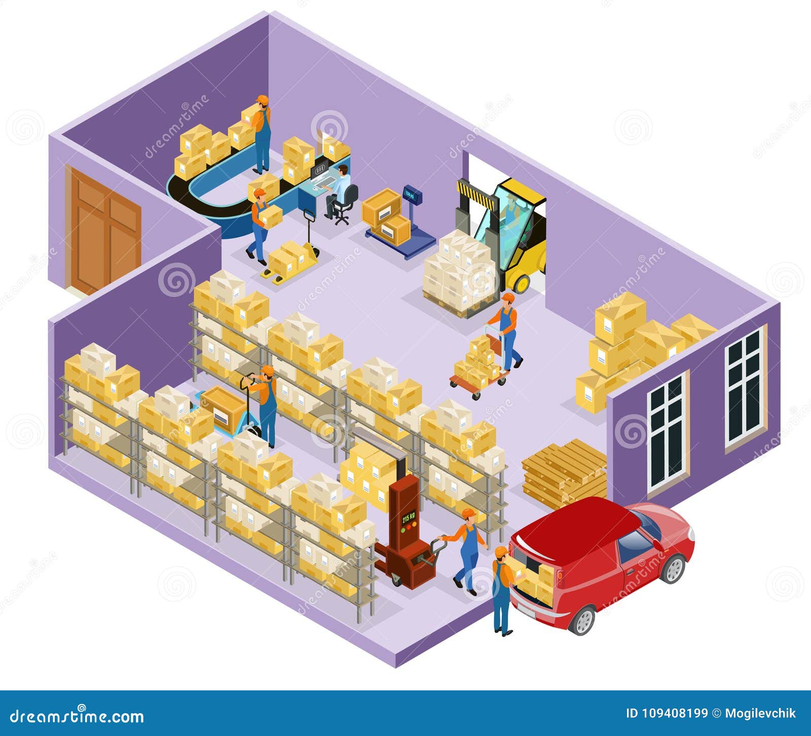 Warehouse Logistic Service Vector Illustration Set, Cartoon Flat ...