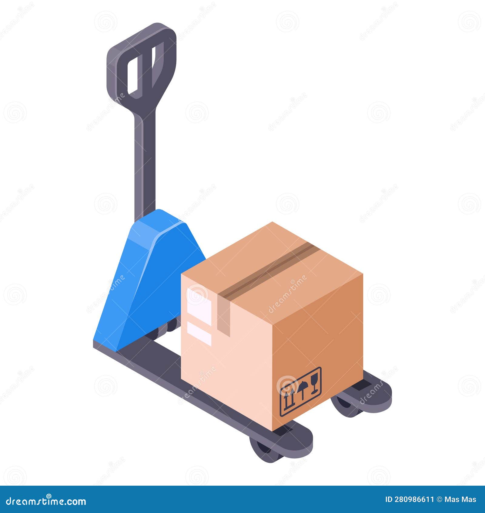 Isometric Warehouse Pallet Jack. Hydraulic Trolley Carrying Cardboard ...