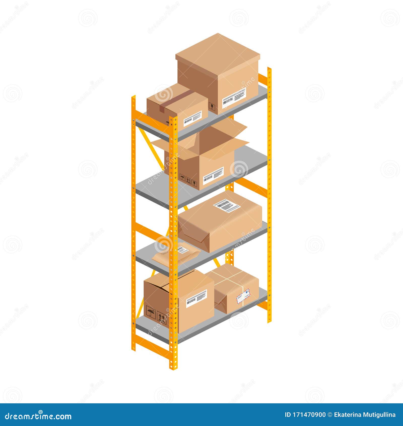 Isometric Warehouse Rack with Boxes Stock Vector - Illustration of ...