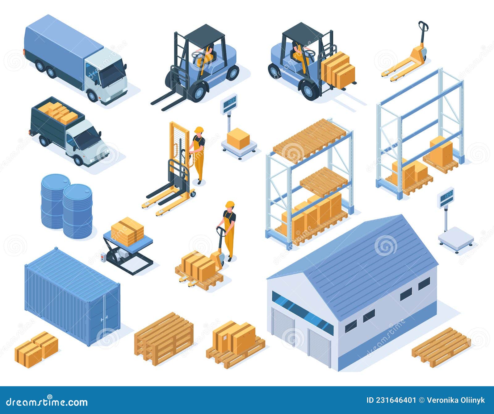 Isometric Warehouse Storage Delivery Logistic Services Elements ...