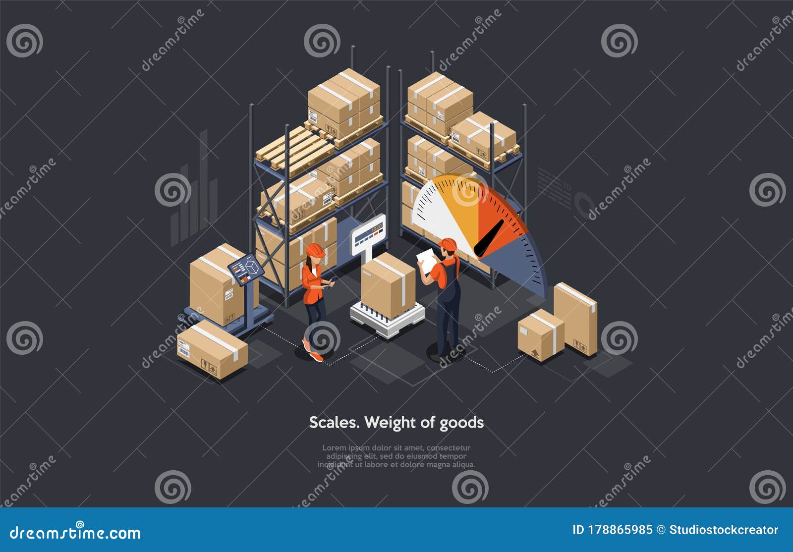 Isometric Warehouse Weighting and Sort Goods Concept. Infographic ...