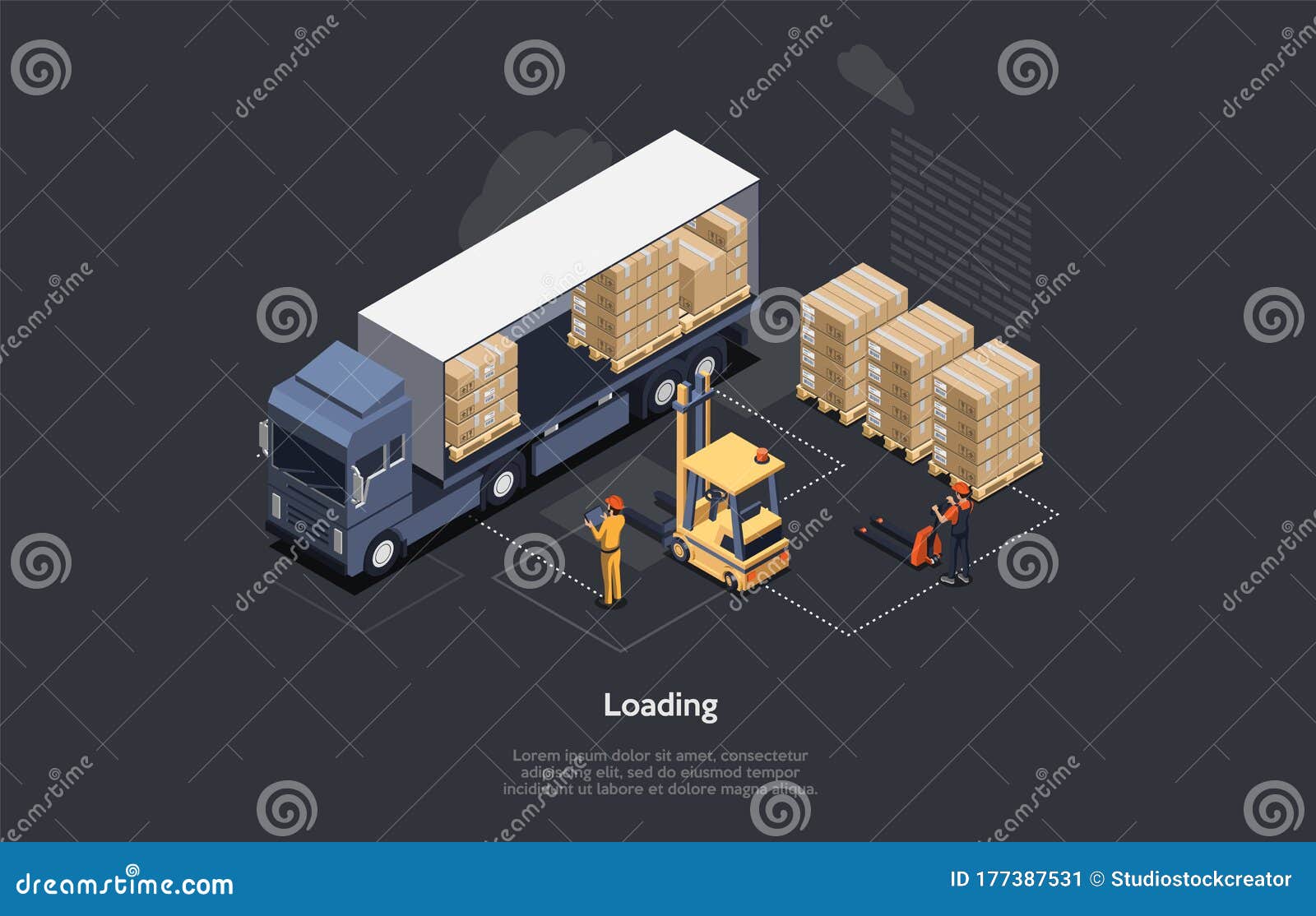 Isometric Warehouse Work Process Concept. on Time Delivery Home and ...