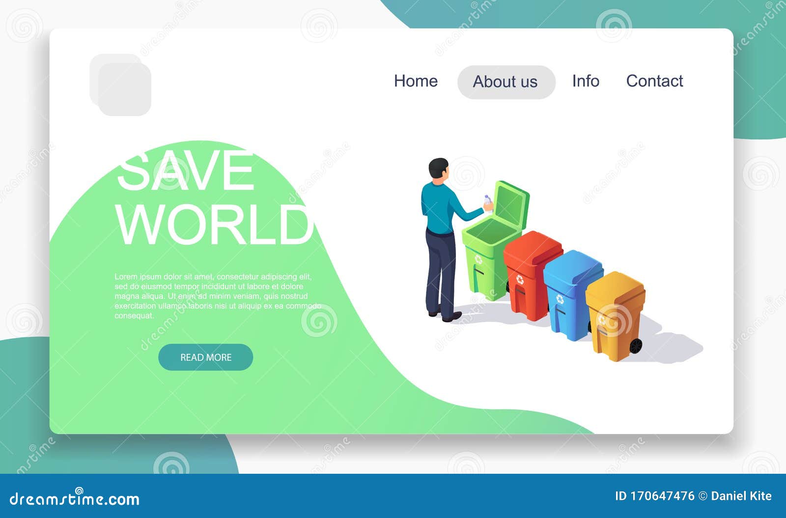 Isometric Waste and Garbage Sorting Web Page Template with Trash Bins ...