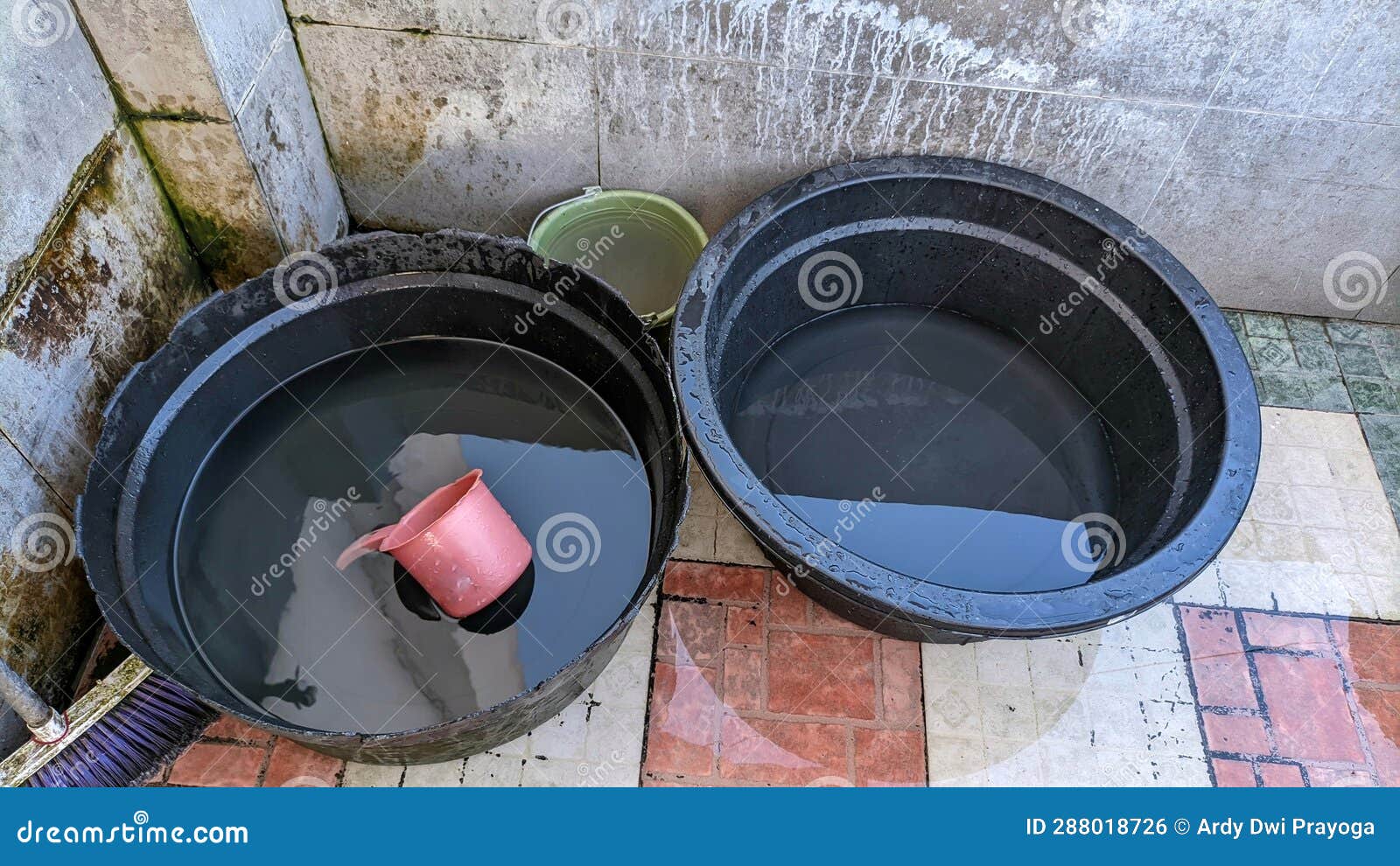 Container or Basin with Water in the Bathroom. Stock Photo - Image of ...