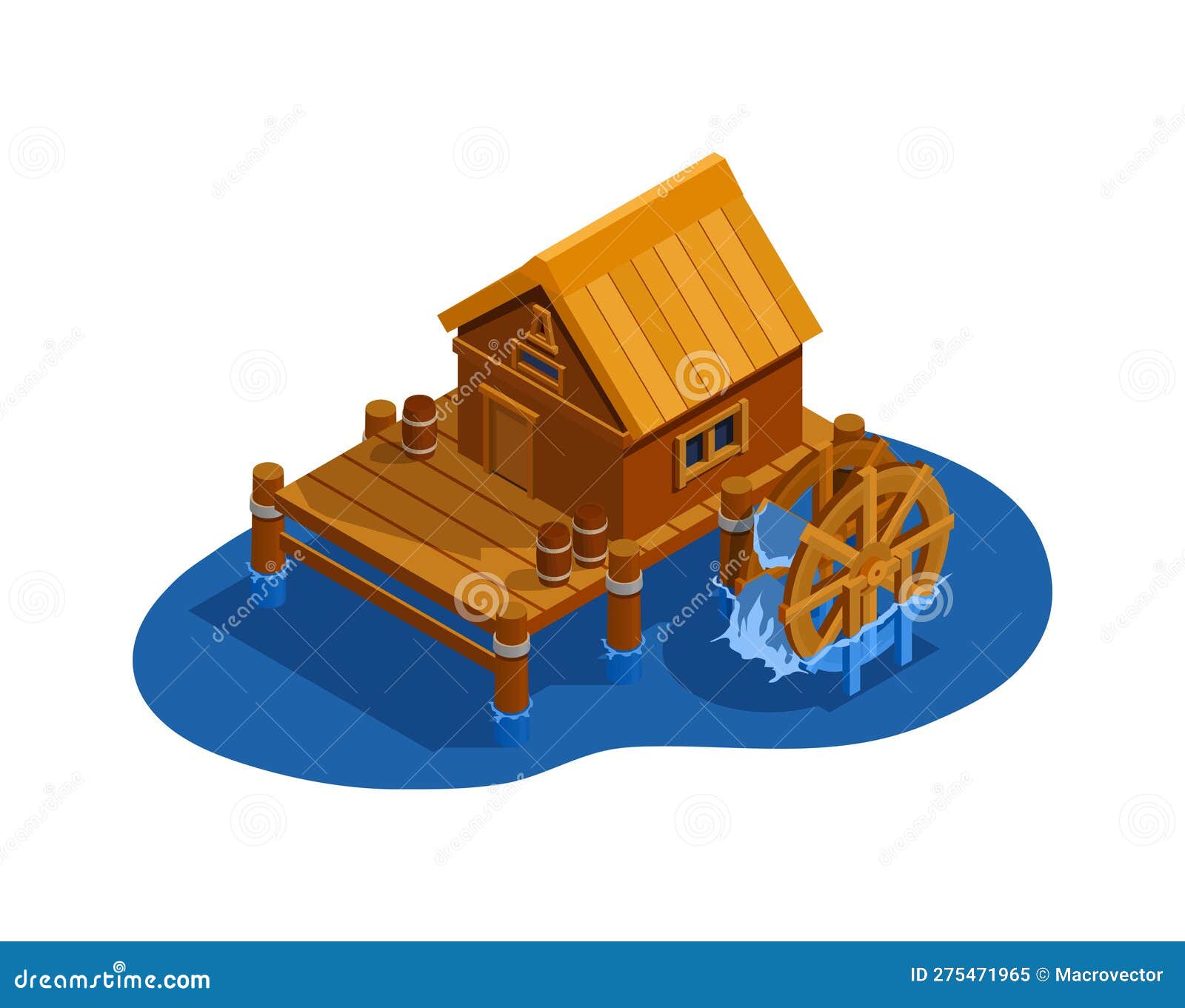 Isometric Water Mill stock vector. Illustration of renaissance - 275471965