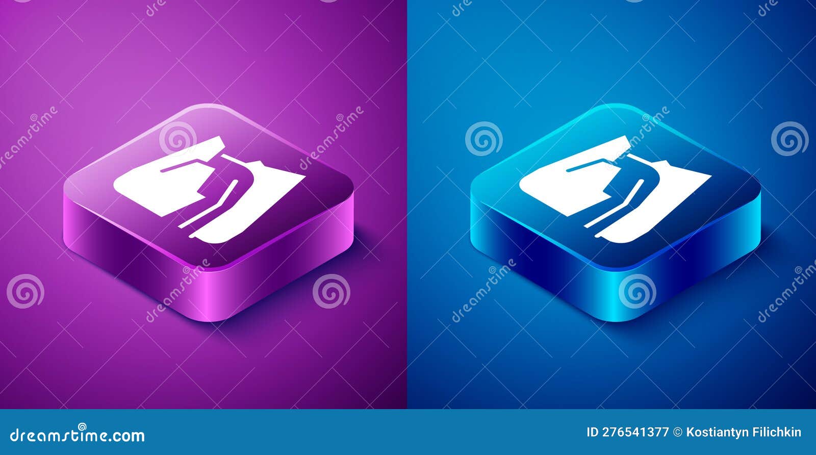 Isometric Waterfall Icon Isolated on Blue and Purple Background. Square ...