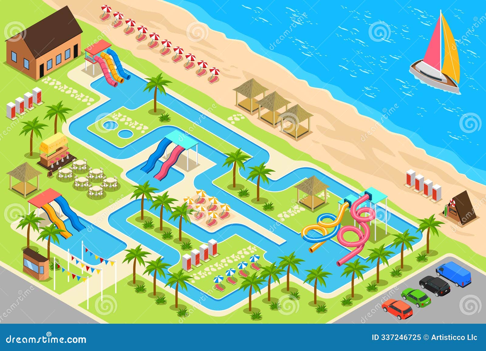 Isometric Waterpark Resort Map Vector Illustration Stock Illustration ...