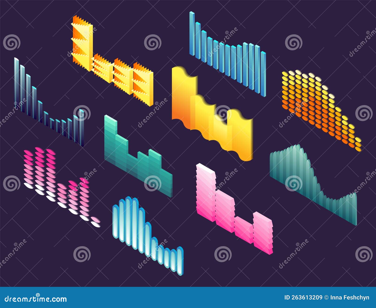 Isometric Wave Charts. Colorful Infographic Design Stock Vector ...