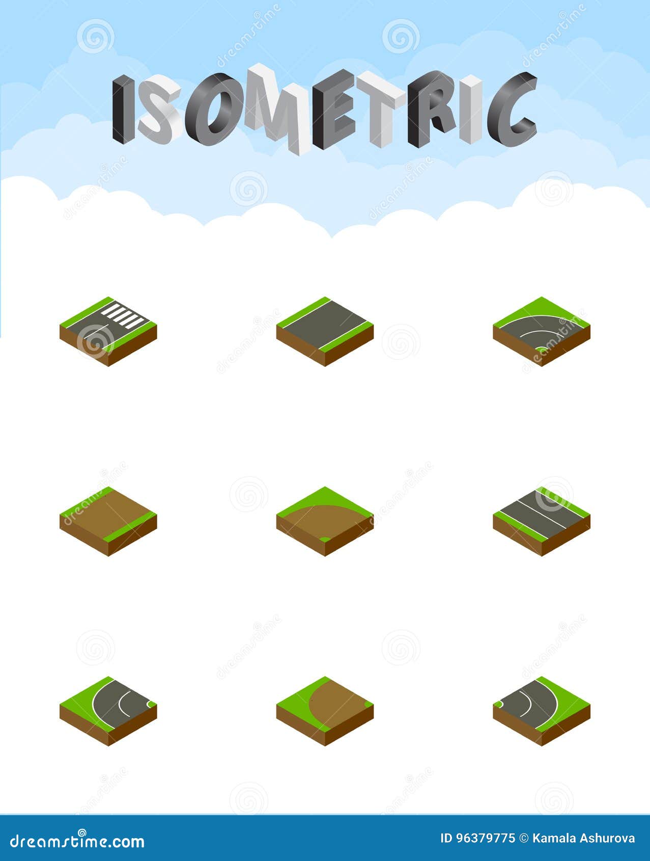 Isometric Way Set of Sand, Unilateral, Bitumen Vector Objects. Also ...