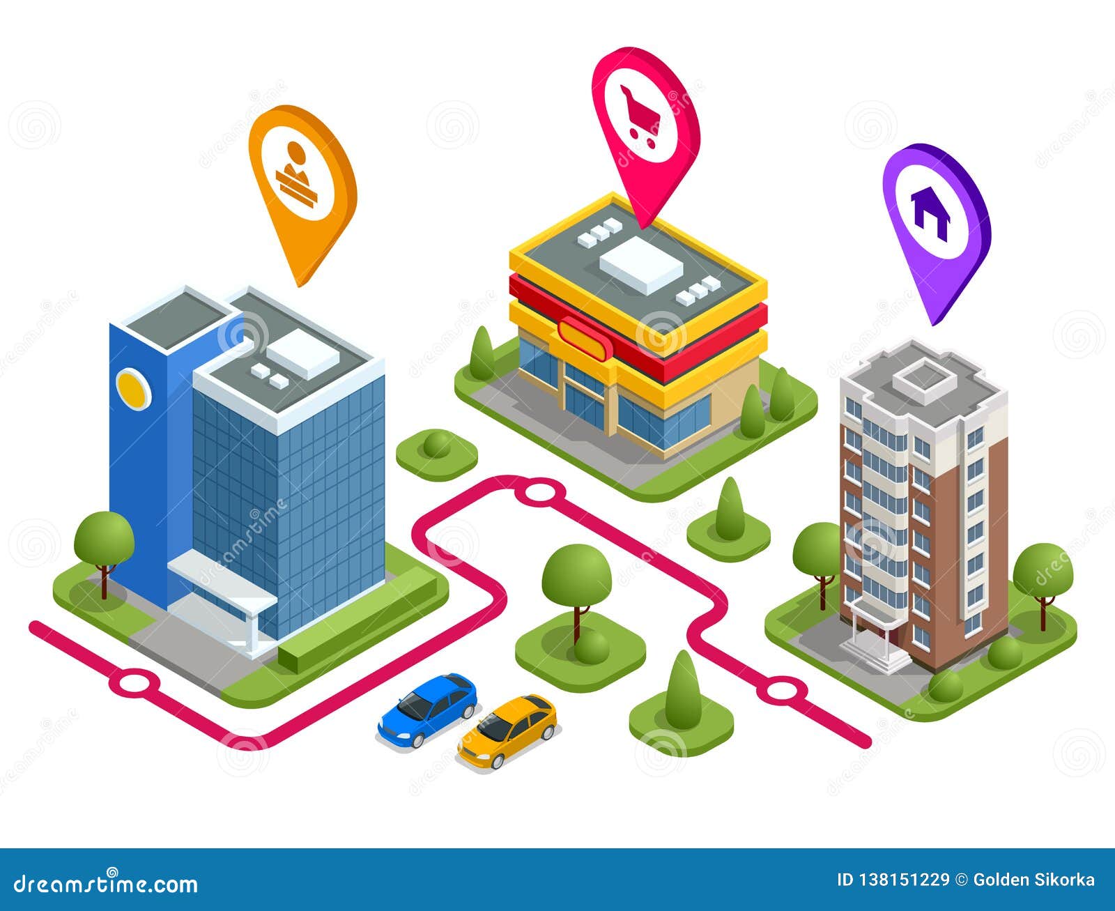 Isometric the Way Work Shop House Concept. Vector Illustration Stock ...