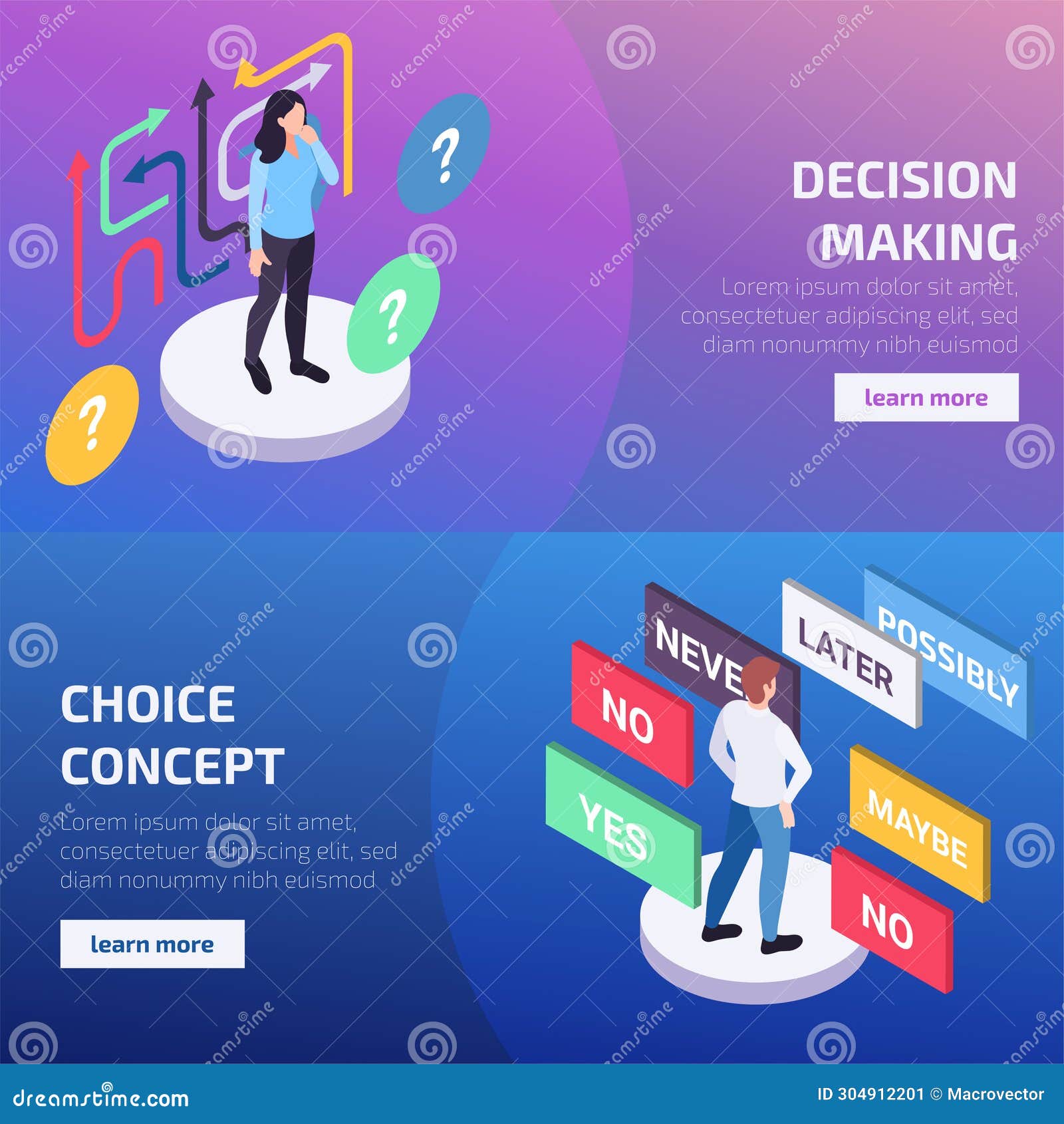 Isometric Ways of Choosing Horizontal Banner Template Collection Stock ...