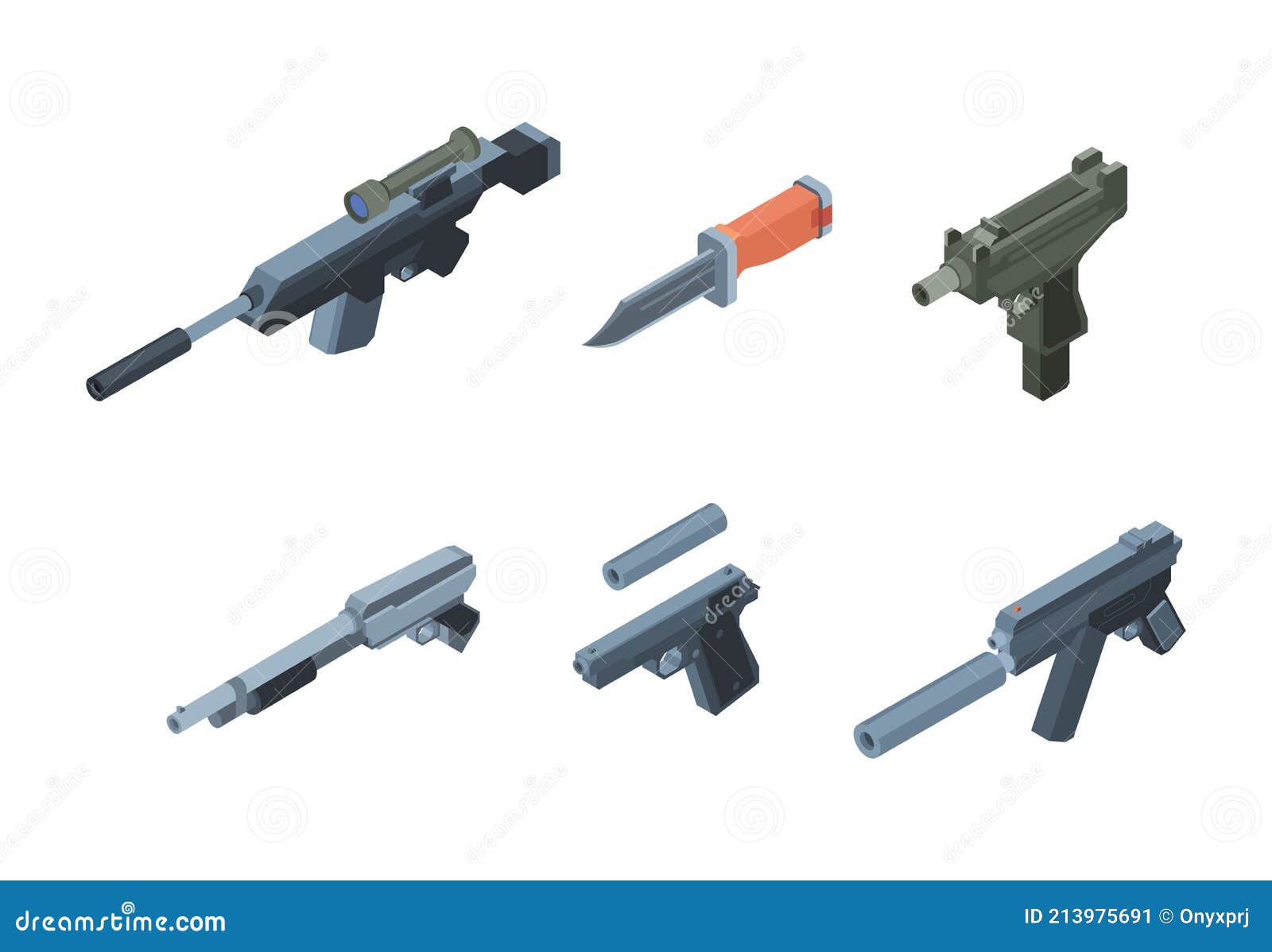 Isometric Weapons. Automatic Gun Arms for Warriors Modern Soldiers ...