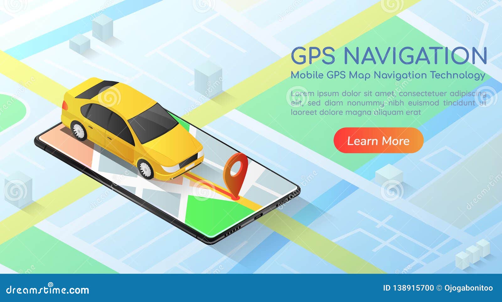 Isometric Web Banner Car with Gps Map Navigation Application on ... Isometric Web Banner Car with Gps Map Navigation Application on ...