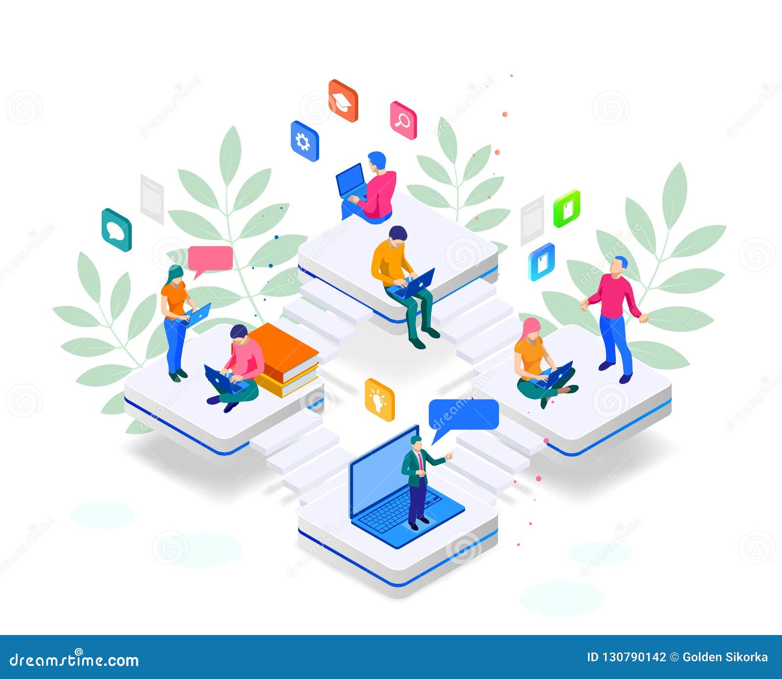 Isometric Web Banner Online Training or Education and Internet Training ...