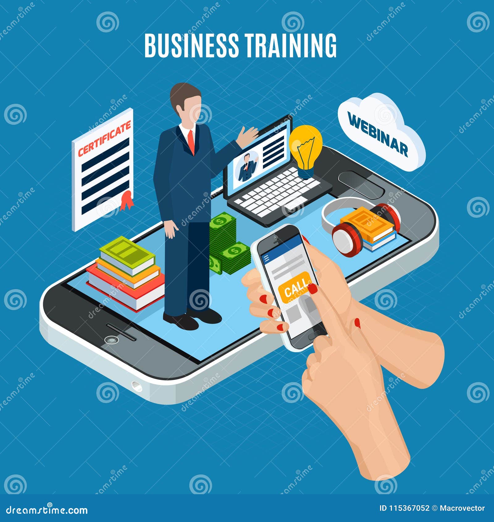 Isometric Webinar Business Training Concept Stock Vector - Illustration ...