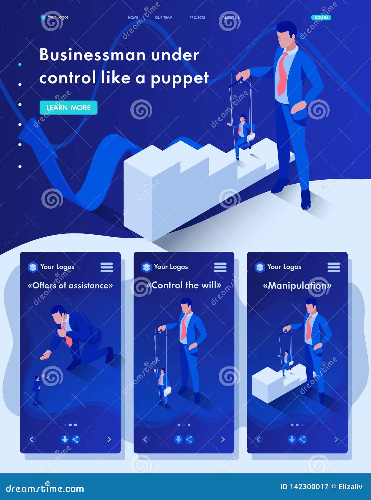 Isometric Businessman Control Like a Puppet Stock Vector - Illustration ...
