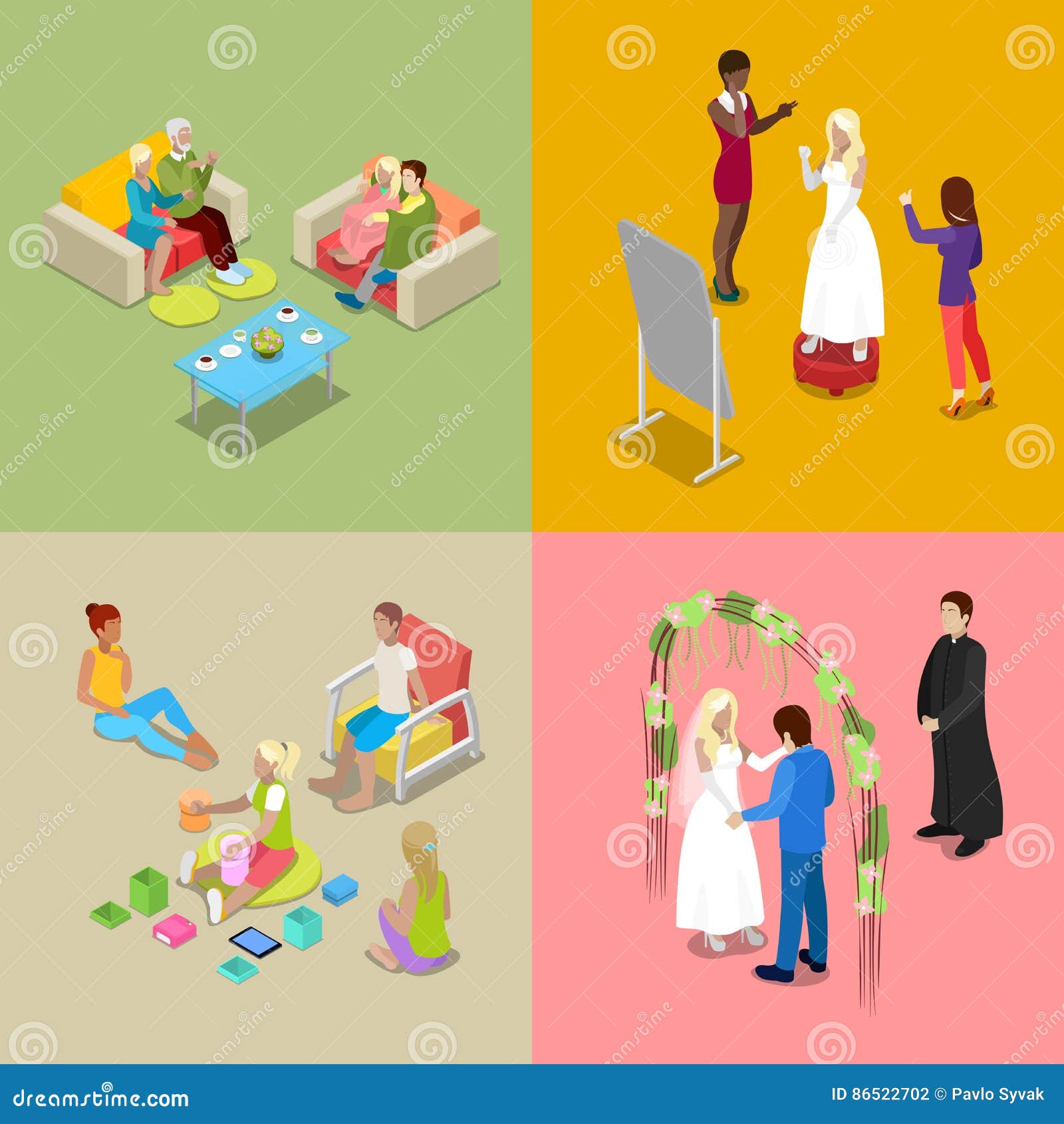 Isometric Wedding Ceremony with Bride and Groom Stock Vector ...