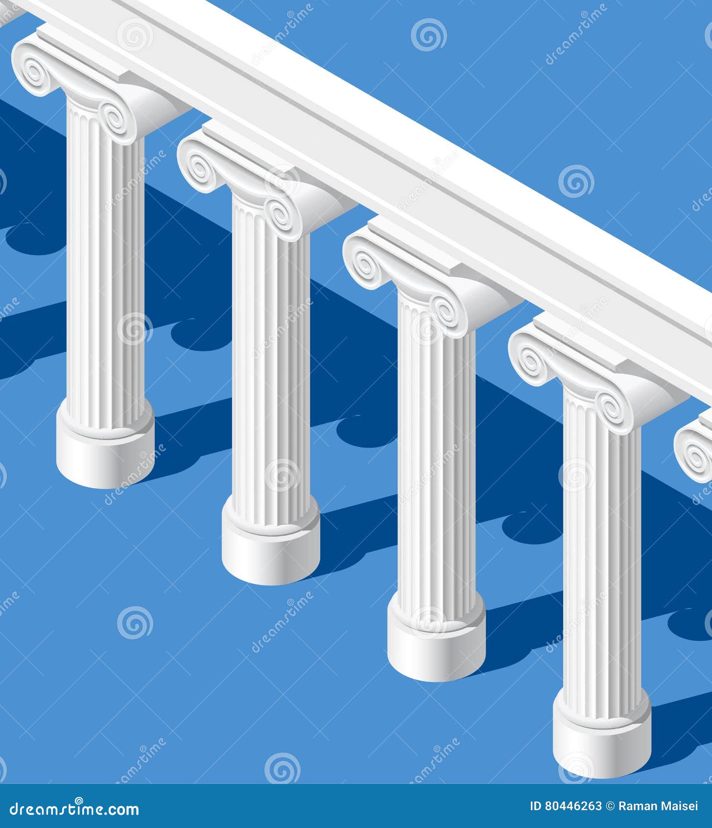 Isometric White Classic Ancient Colonnade on Blue Background Stock ...