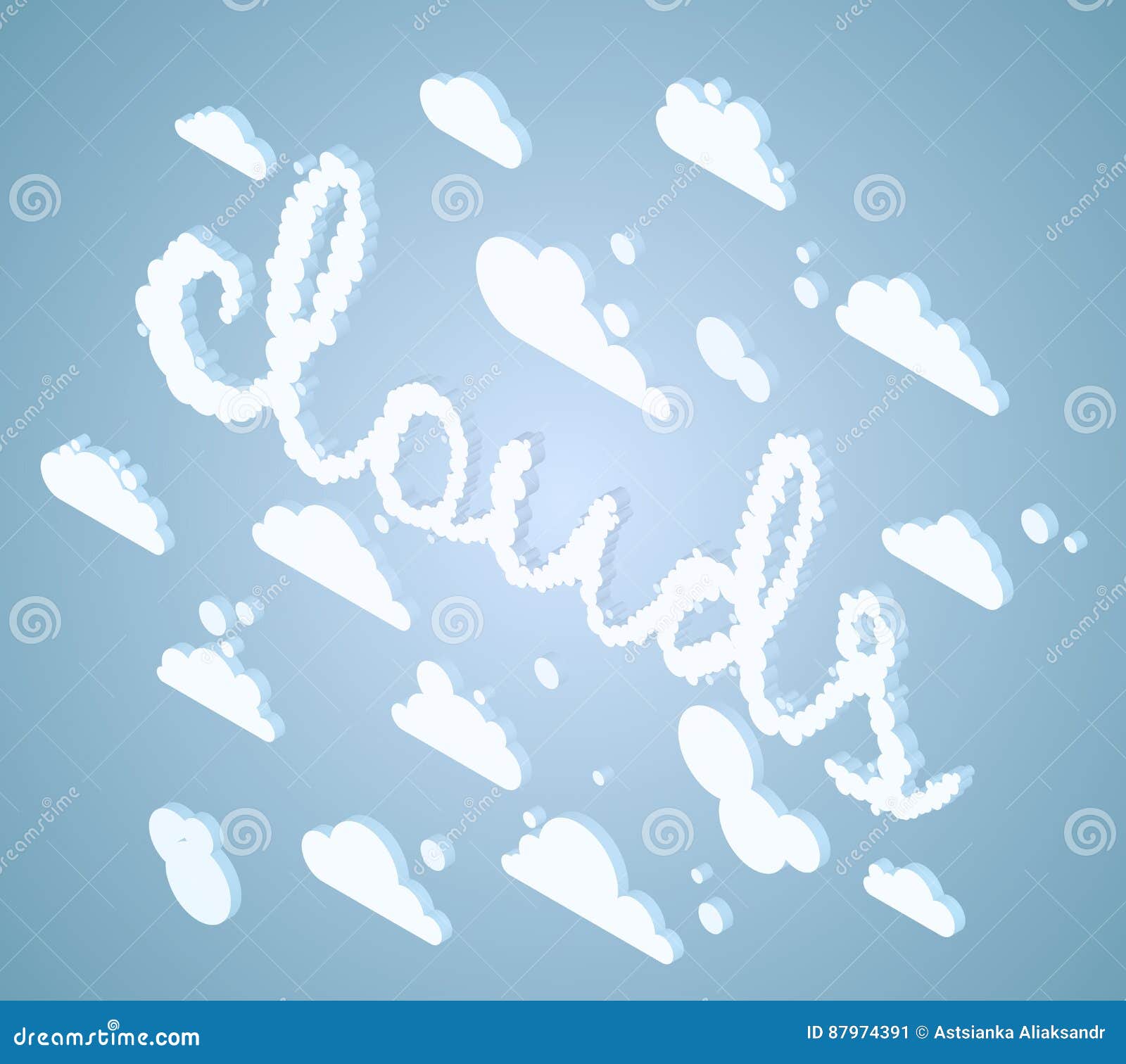 Isometric White Clouds with Cloudy Text Effect, Vector Illustration ...