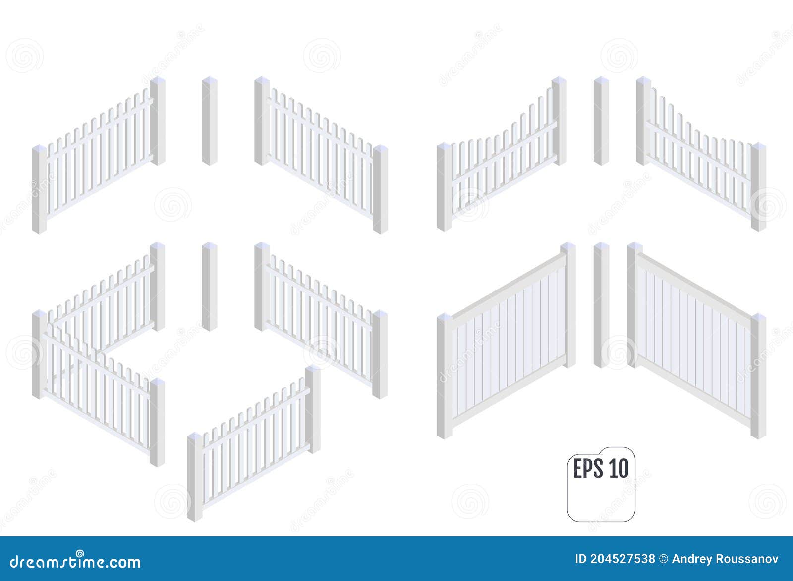 Isometric White Fence Sections. Vector Stock Vector - Illustration of ...