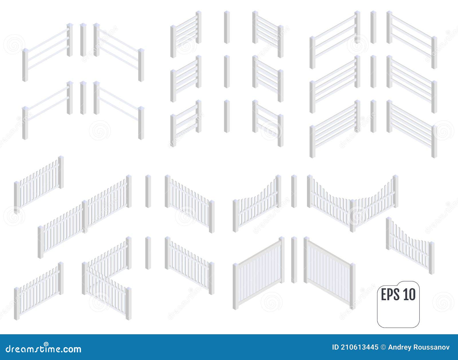 Isometric White Fence Sections. Vector Stock Vector - Illustration of ...