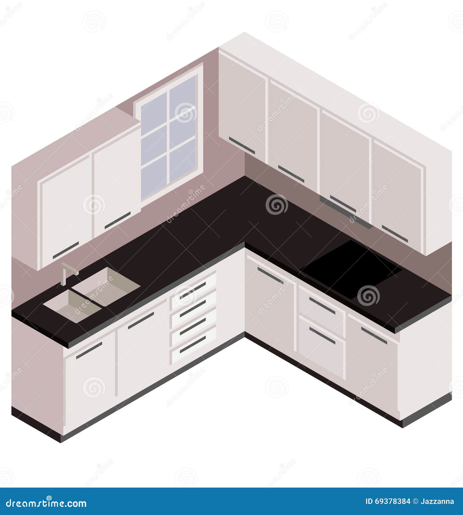 Isometric white kitchen stock vector. Illustration of building - 69378384