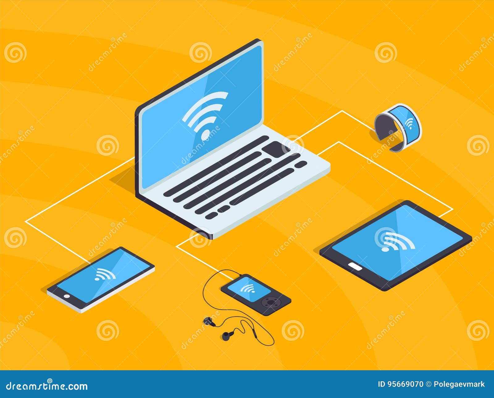 Isometric Wifi Network with Smart Gadgets. Synchronization Cloud Stock ...