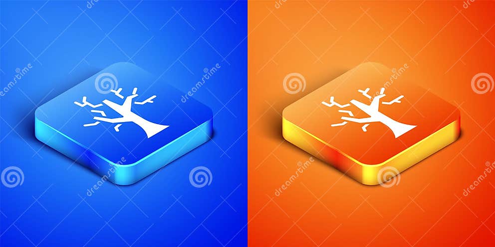Isometric Withered Tree Icon Isolated on Blue and Orange Background ...