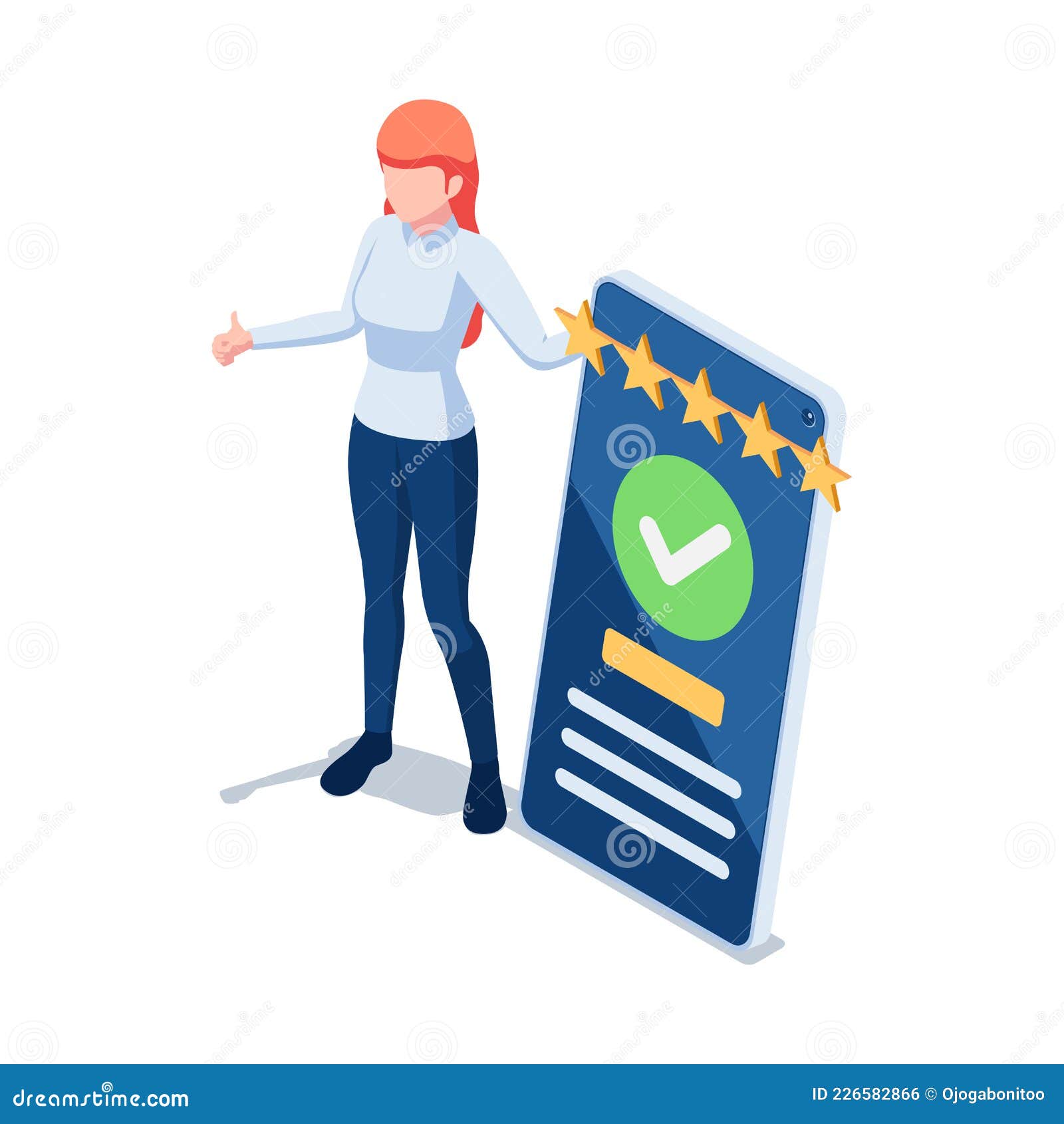 Isometric Woman Customer Writing a Comment and Giving Five Star ...