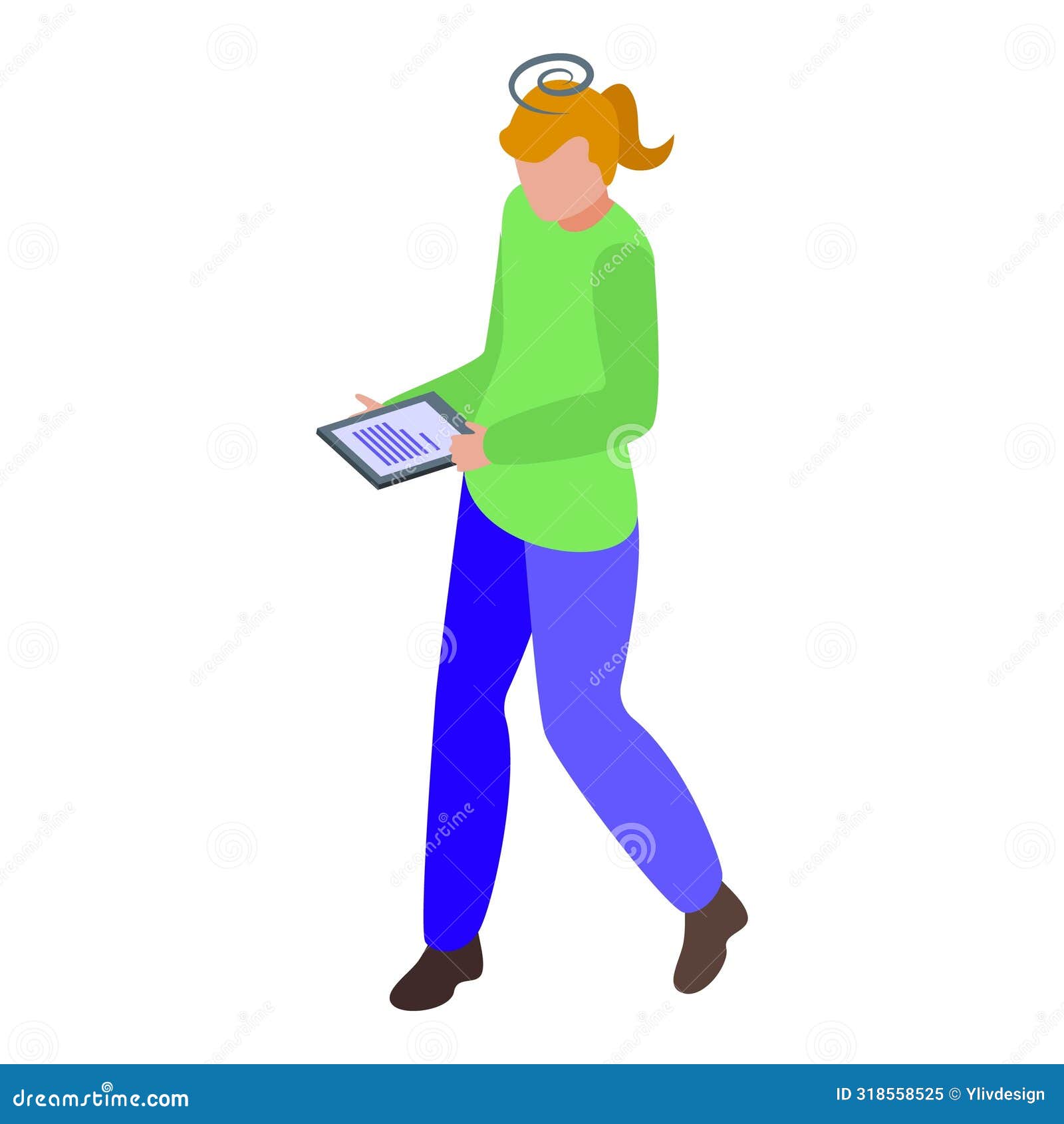 Isometric Woman Walking with Tablet Stock Illustration - Illustration ...