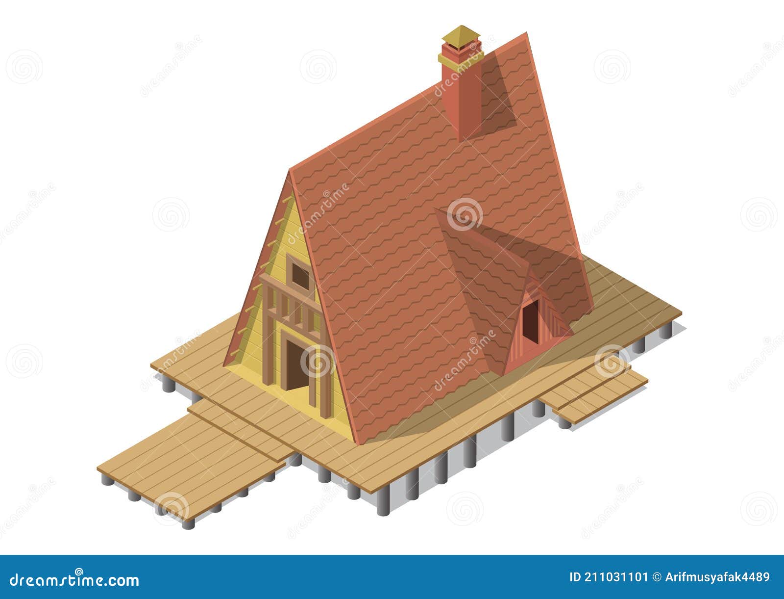 Isometric Wooden House Isolated on White Stock Vector - Illustration of ...