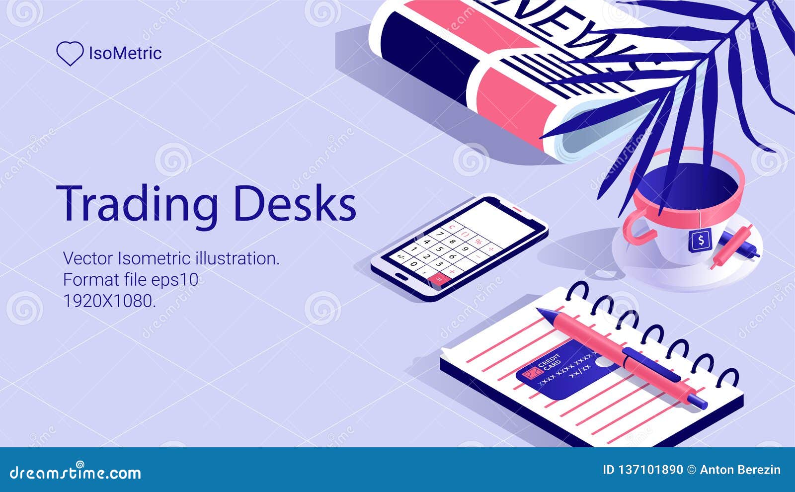 Isometric Work Desk Banner. Freelance Desk Stock Vector - Illustration ...